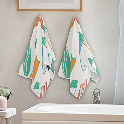 Blueangle Surfboard Pattern Print Soft Hand Towels for Bath Decorative Guest Towels Fingertip Towels for Bathroom Spa Gym, 2-Piece, 14.4 x 28.3 inches
