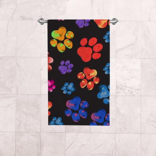 Hand Bath Towels 2 Pack Rainbow Animal Paws Print Absorbent Face Fingertip Towels for Bathroom Kitchen Gym Spa Soft Hair Drying Cloth Quick Dry, 30 x 15 Inch