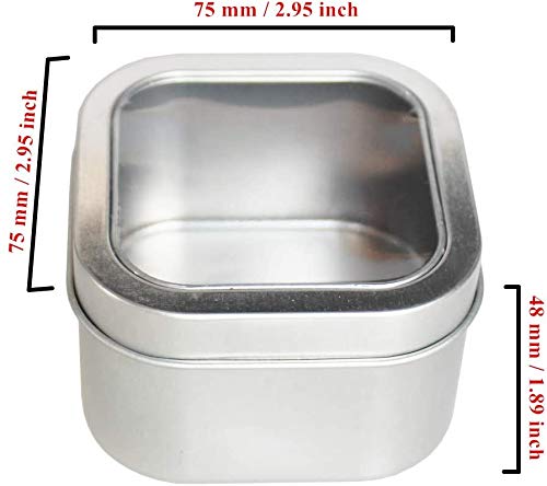 Square Metal Tins with Window Lids,15-Pack Empty Square Silver Tins for Candle Making, Candies, Gifts & Treasures (8 OZ)