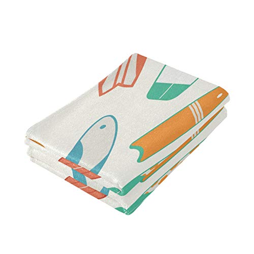 Blueangle Surfboard Pattern Print Soft Hand Towels for Bath Decorative Guest Towels Fingertip Towels for Bathroom Spa Gym, 2-Piece, 14.4 x 28.3 inches