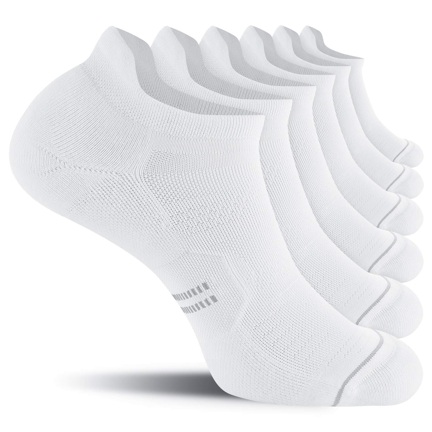 CelerSport 6 Pack Men's Running Ankle Socks with Cushion, Low Cut Athletic Sport Tab Socks, White, Shoe Size: 7-9