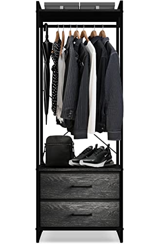 Sorbus Clothing Rack with Drawers - Clothes Stand Dresser - Wood Top, Steel Frame, & Fabric Drawers - Tall Closet Storage Organizer - Stand Alone Garment Rack for Hanging Shirts, Dresses, & Jackets