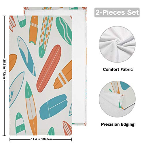 Blueangle Surfboard Pattern Print Soft Hand Towels for Bath Decorative Guest Towels Fingertip Towels for Bathroom Spa Gym, 2-Piece, 14.4 x 28.3 inches