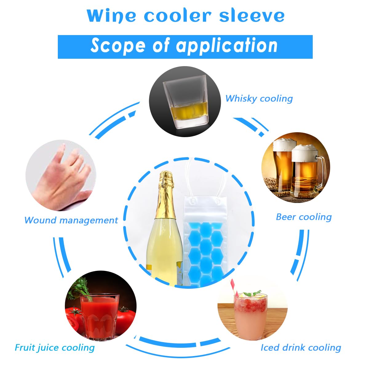 Wine Cooler Sleeve with Protector Instant Cooling and Keeps Your Drink Cold Keep Cool and Chill Champagne Wine-Blue (2 Packs)