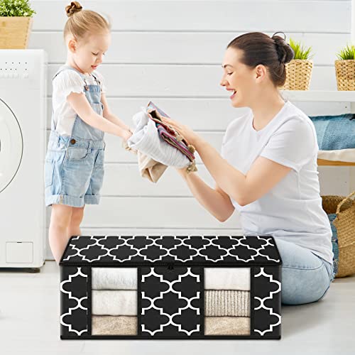 HomeHacks Storage Clothing Storage Bags, Storage Box Clothes Organizer with Clear Windows, Sturdy Handles Clothing Storage for Cloth, Toy, Bedding Storage, 2-Pack,Clover Black
