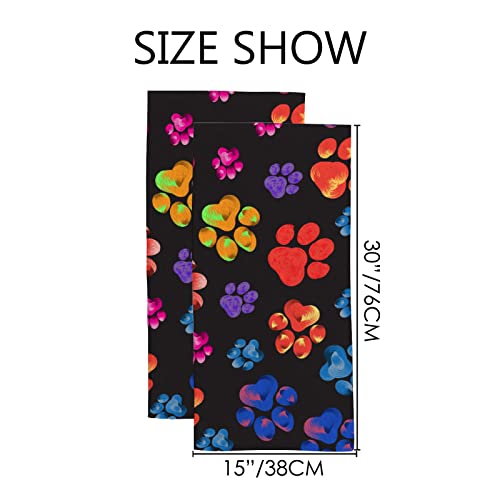 Hand Bath Towels 2 Pack Rainbow Animal Paws Print Absorbent Face Fingertip Towels for Bathroom Kitchen Gym Spa Soft Hair Drying Cloth Quick Dry, 30 x 15 Inch
