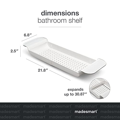 Madesmart Expandable Bath Shelf Caddy for Bathtubs, Plastic Shower and Bath Tub Tray, 30.87" x 6.81", White