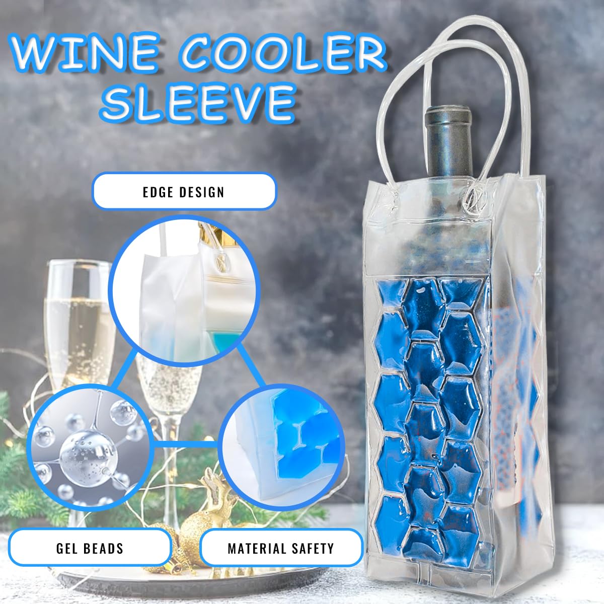 Wine Cooler Sleeve with Protector Instant Cooling and Keeps Your Drink Cold Keep Cool and Chill Champagne Wine-Blue (2 Packs)