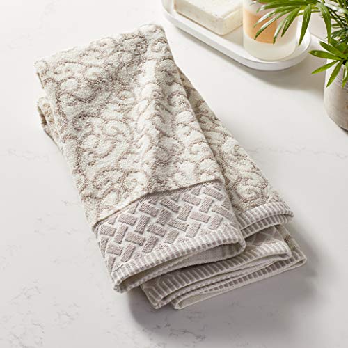 Violet Linen Swivel Design, 100% Terry Cotton Super Soft Highly Absorbent Bathroom Set of 2 Hand Bath Towels, 20" X 30", Grey