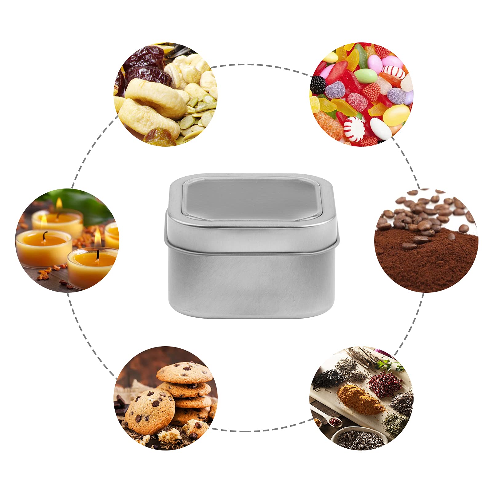 Square Metal Tins with Window Lids,15-Pack Empty Square Silver Tins for Candle Making, Candies, Gifts & Treasures (8 OZ)