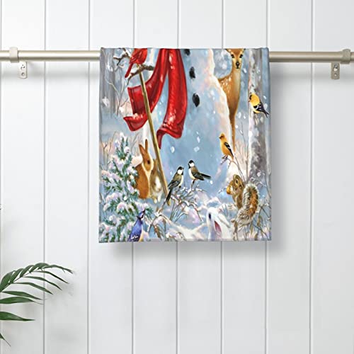 Groamaup Winter Birds Snowman Christmas Snow Soft Hand Towels Bath Fingertip Towel Decorative Multipurpose for Home Kitchen Swim Spa 12 X 27.5 Inches