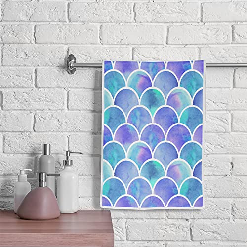Mermaid Scale Hand Towel, Rainbow Mermaid Scale Face Towel Ultra Soft Highly Absorbent Decorative Guest Towels Fingertip Bath Towel for Bathroom Kitchen Hotel Home 30x15 Inch
