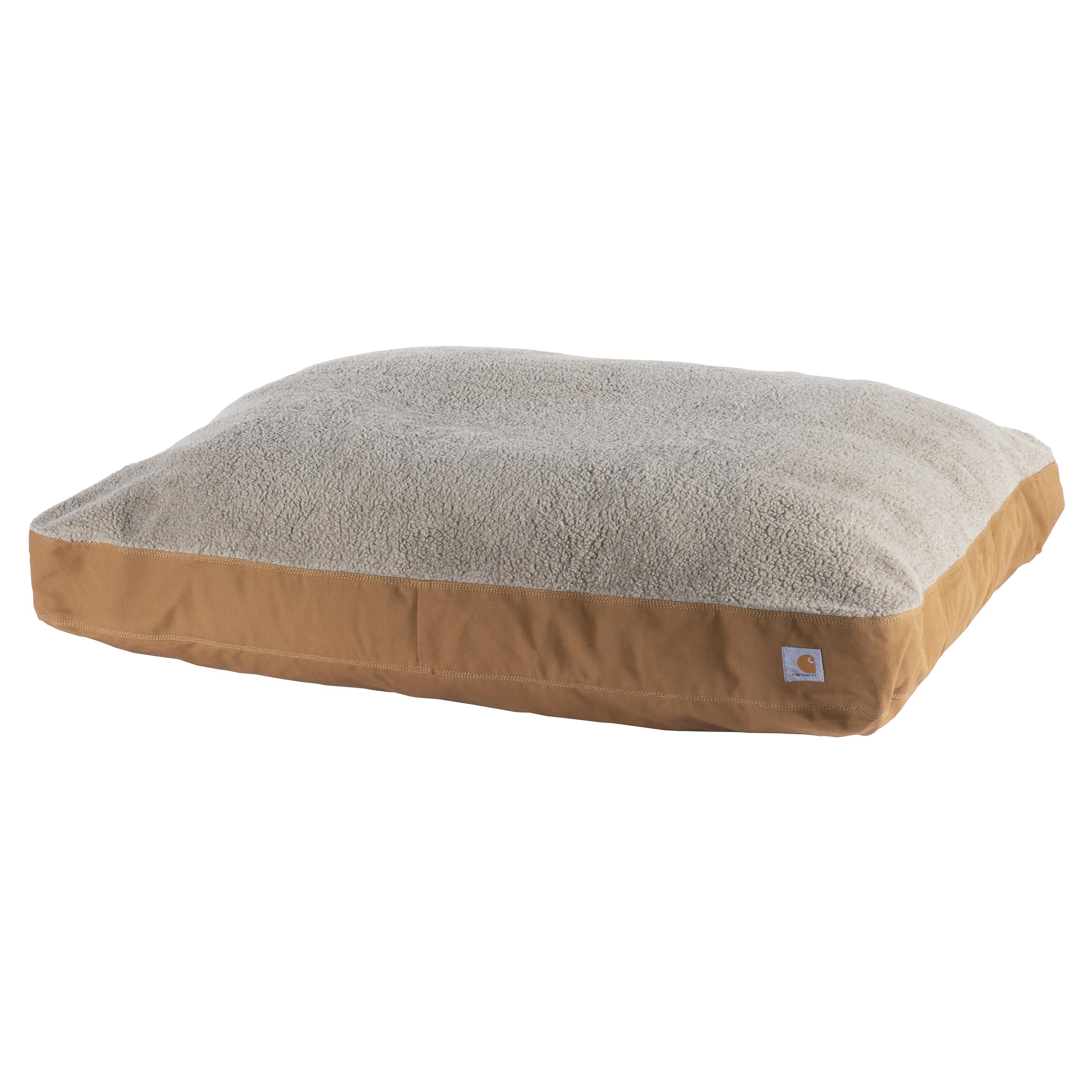 Carhartt Firm Duck Dog Bed, Durable Canvas Pet Bed with Water-Repellent Shell, Carhartt Brown with Sherpa Top, Large