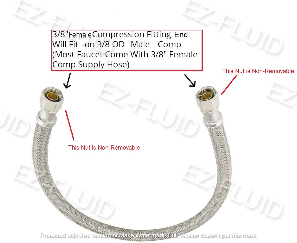 EZ-Fluid 12" x 3/8" Female Compression To 3/8 Inch Female Comp. Stainless Steel Braided Faucet Connector Line,Dishwasher Supply Line,Faucet Extension Supply Hose Connector Lines,Fits 3/8"Comp Male (1)