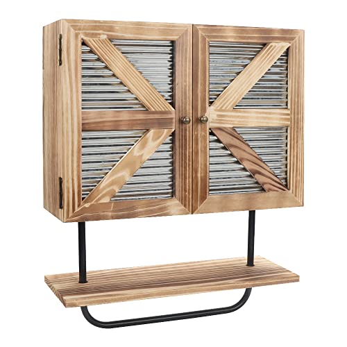 Butizone Barndoor Bathroom Wall Cabinet, 17x21'' Small Wall Mount Medicine Storage Cabinet, Rustic Bathroom Wall Cabinet Over Toilet with Shelve and Towel Bar