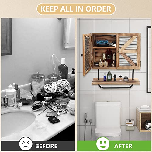Butizone Barndoor Bathroom Wall Cabinet, 17x21'' Small Wall Mount Medicine Storage Cabinet, Rustic Bathroom Wall Cabinet Over Toilet with Shelve and Towel Bar