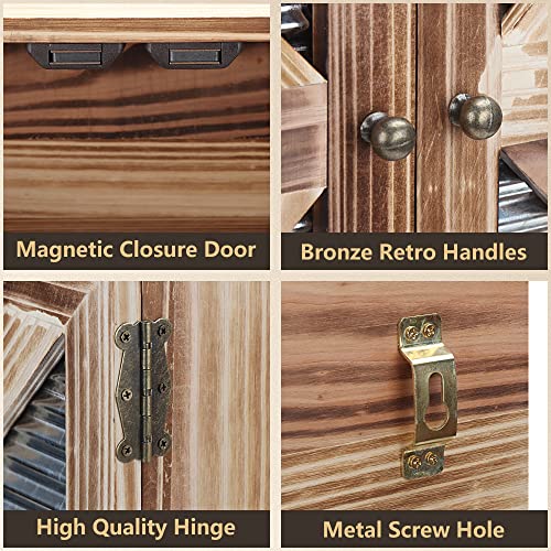 Butizone Barndoor Bathroom Wall Cabinet, 17x21'' Small Wall Mount Medicine Storage Cabinet, Rustic Bathroom Wall Cabinet Over Toilet with Shelve and Towel Bar
