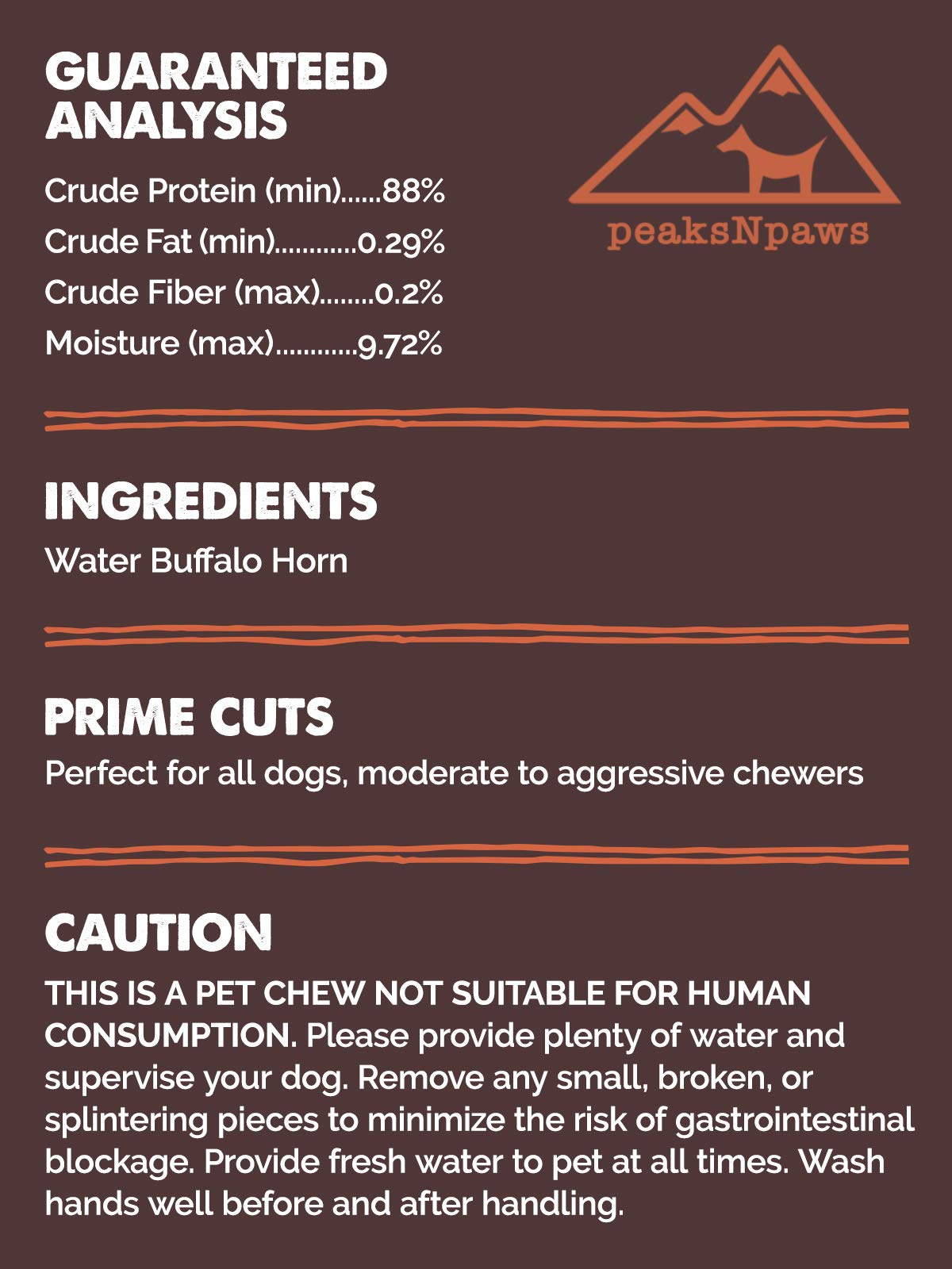 peaksNpaws Premium Free Range & Grass Fed Buffalo Horns - Medium