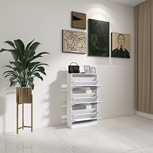 Printdraws Shoe Cabinet，Maximize Your Shoe Storage Space with 3 Rotating Drawers Shoe Cabinet with Mirror - Holds 18-24 Pairs of Shoes - Perfect Entryway or Bedroom Decor