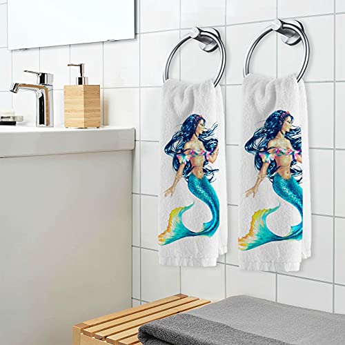 ALAZA Beautiful Mermaid Towels 100% Cotton Hand Towel for Bathroom 16 x 30 inch, Absorbent Soft & Skin-Friendly, 1 Piece