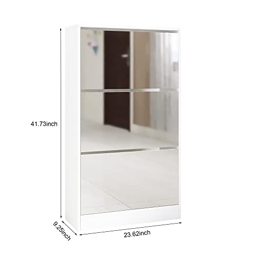 Printdraws Shoe Cabinet，Maximize Your Shoe Storage Space with 3 Rotating Drawers Shoe Cabinet with Mirror - Holds 18-24 Pairs of Shoes - Perfect Entryway or Bedroom Decor