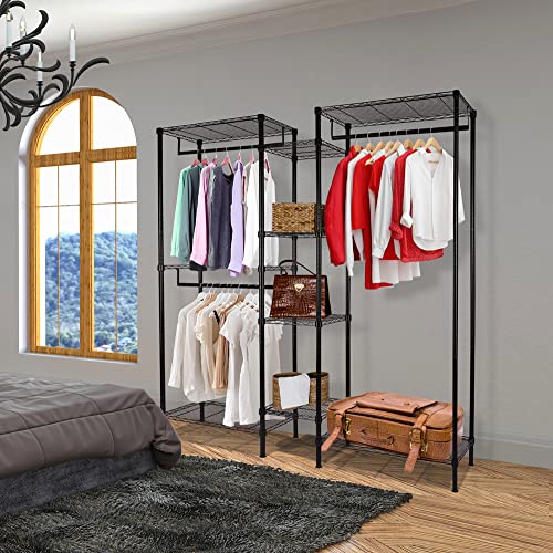 Soywey Heavy Duty Wire Garment Rack, Clothing Rack Clothes Rack for Hanging Clothes Metal Free Standing Clothes Rack Wire Metal Clothing Rack Closet（Black）