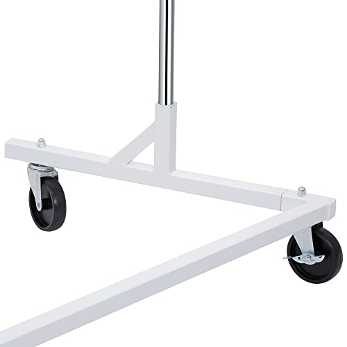 SUPER DEAL Heavy Duty Clothes Rack Z Base Commercial Grade Garment Rack on Wheels Rolling Clothes Hanging Organizer, All Steel Frame 220lbs Capacity, Silver/White