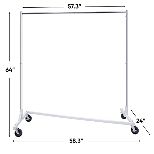 SUPER DEAL Heavy Duty Clothes Rack Z Base Commercial Grade Garment Rack on Wheels Rolling Clothes Hanging Organizer, All Steel Frame 220lbs Capacity, Silver/White
