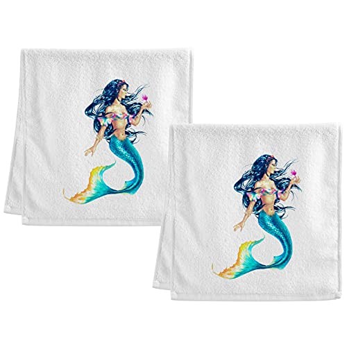 ALAZA Beautiful Mermaid Towels 100% Cotton Hand Towel for Bathroom 16 x 30 inch, Absorbent Soft & Skin-Friendly, 1 Piece