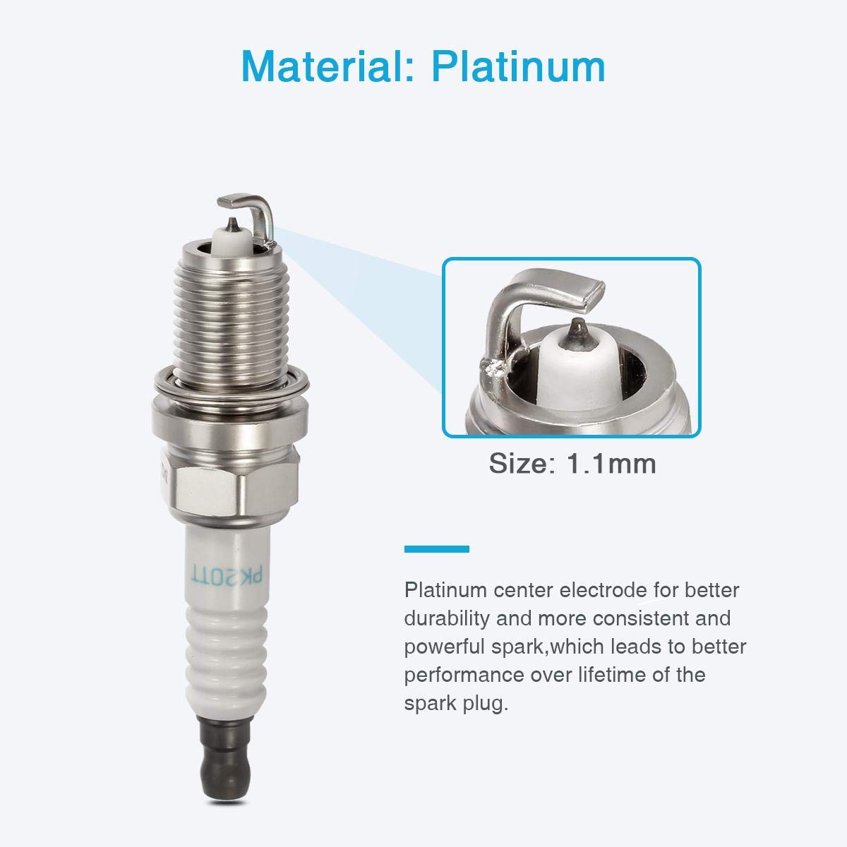 Vplus Platinum Spark Plug Set of 6, Replaces# 4504, PK20TT, S2000RC9YC, ZAP121200, ZM0218110
