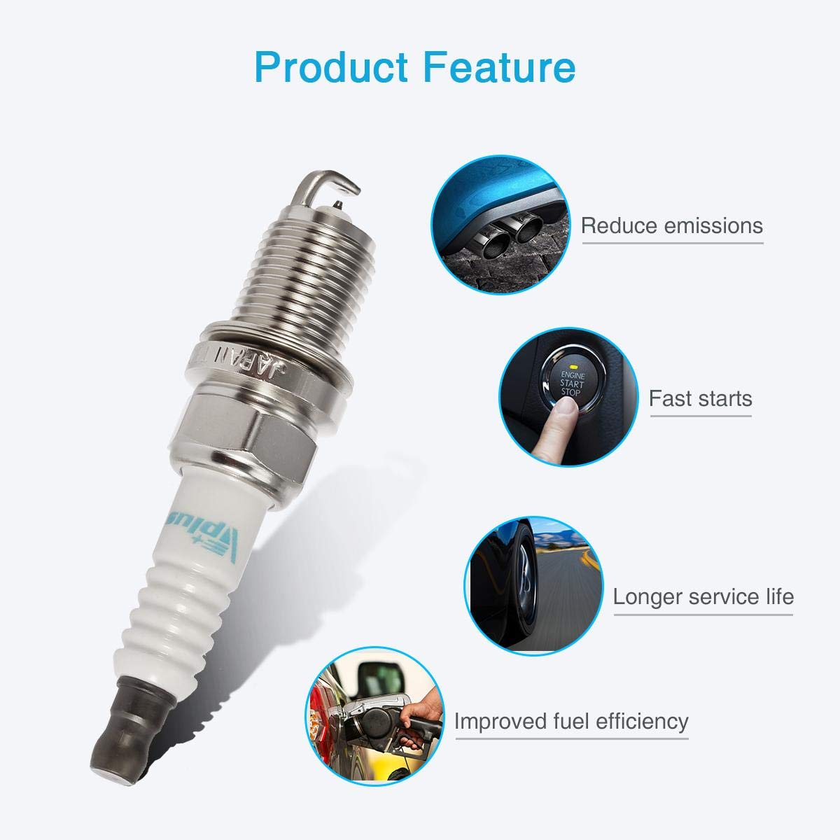 Vplus Platinum Spark Plug Set of 6, Replaces# 4504, PK20TT, S2000RC9YC, ZAP121200, ZM0218110