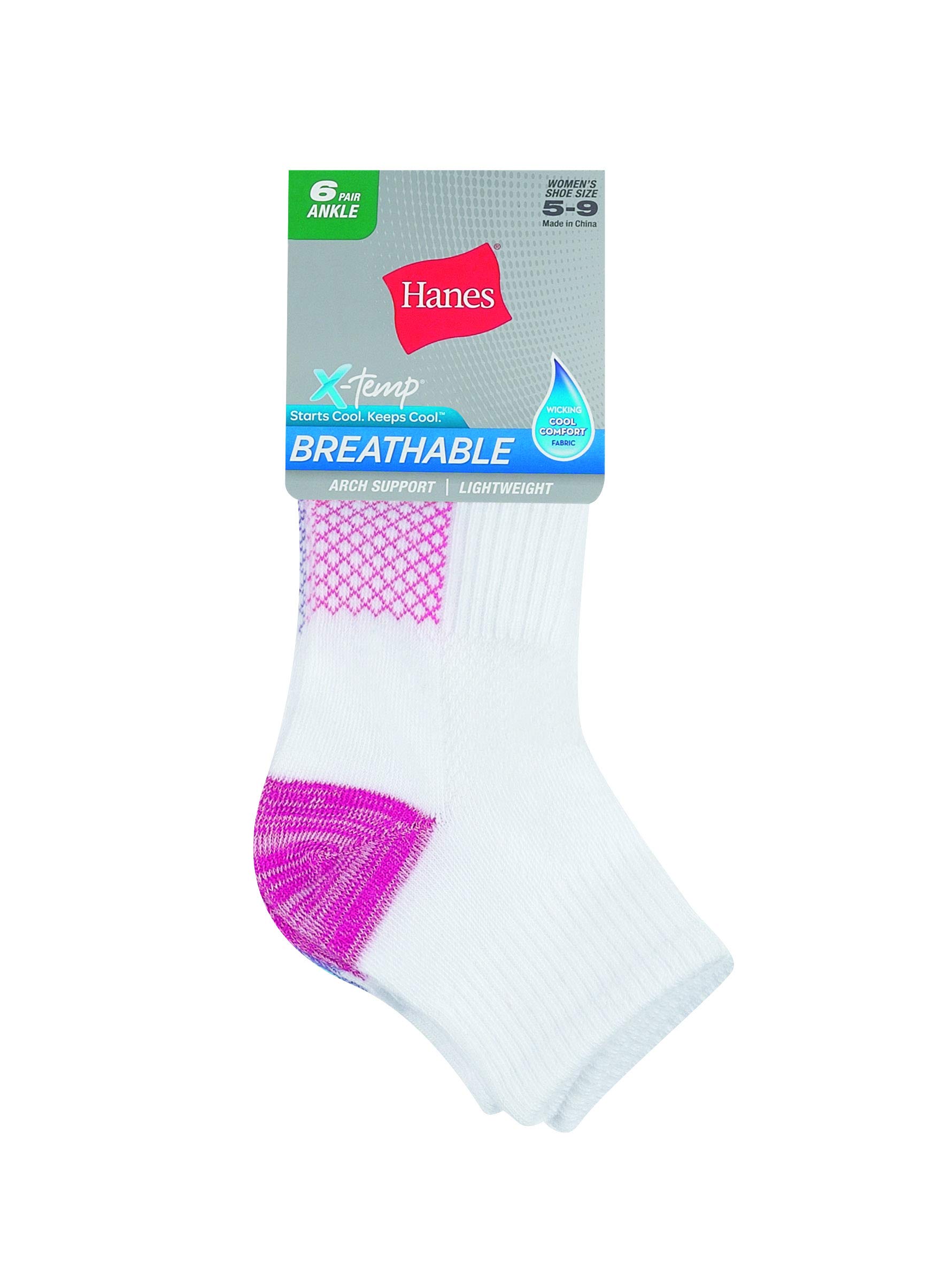 Hanes womens Hanes Women's (Pack of 6 Pair) Lightweight Breathable Ventilation Ankle fashion liner socks, White Assorted, 5 9 US