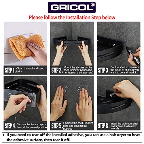 Gricol Bathroom Shower Caddy Suction Corner Shelf, Shower Basket Storage Organizer for Bathroom Kitchen Wall Mounted, Black
