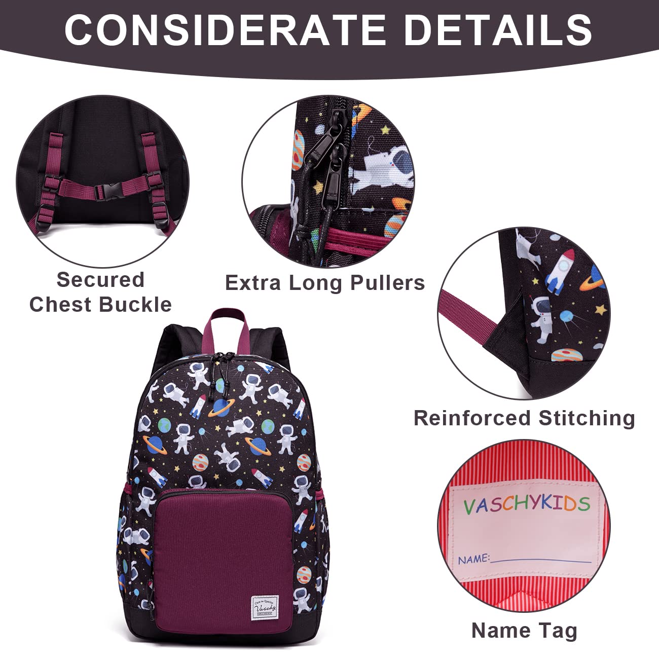 VASCHY Preschool Backpack, Cute Lightweight Water Resistant Kindergarten Backpack Bookbag for Boys and Girls Astronaut