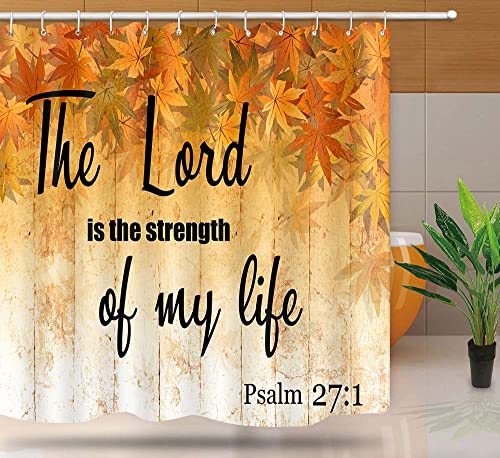Gold Maple Leaves Shower Curtain Bible Verse Scripture Quotes Bath Curtain Accessories with 12 Hooks Polyester Fabric 66x72 in YLMYEA47