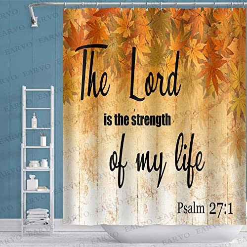 Gold Maple Leaves Shower Curtain Bible Verse Scripture Quotes Bath Curtain Accessories with 12 Hooks Polyester Fabric 66x72 in YLMYEA47