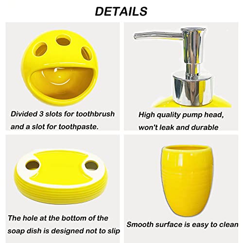 AONUOWE Bathroom Accessories Set 4PCS, Bathroom Decor Ceramic Accessories Sets Complete with Soap Dispenser, Toothbrush Holder, Tumbler, Soap Dish(Yellow)