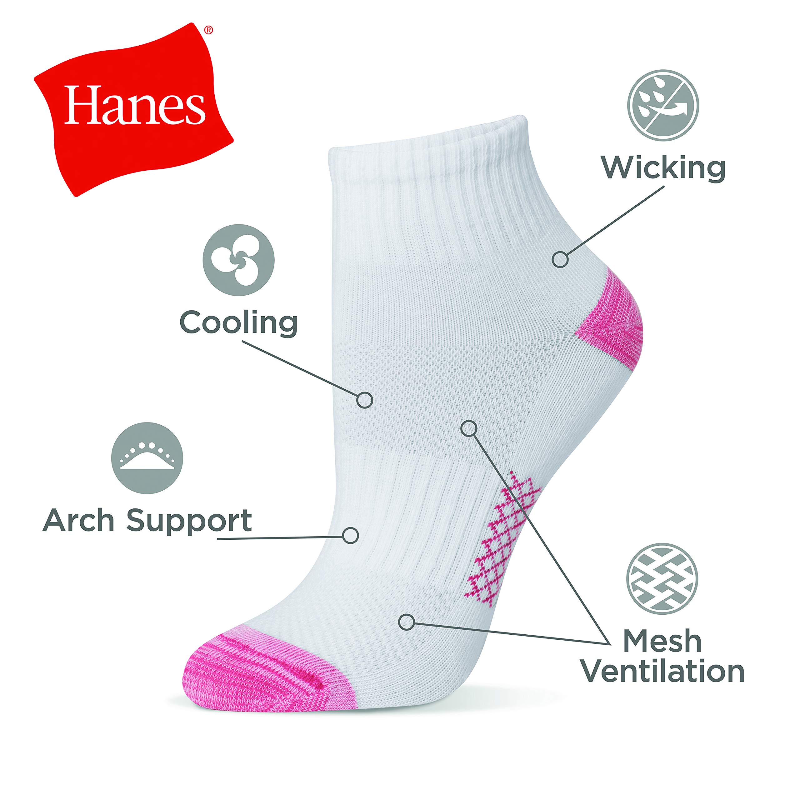 Hanes womens Hanes Women's (Pack of 6 Pair) Lightweight Breathable Ventilation Ankle fashion liner socks, White Assorted, 5 9 US