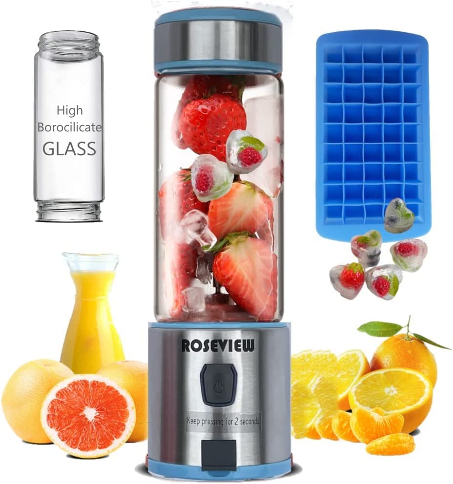 ROSEVIEW Portable Blender Smoothy blenders Glass Bottle battery powered Smoothie Mini Juicer Smoothies Mixer Maker Cordless handheld Travel Fruit Personal mixeur Cup blend Shake USB Rechargeable
