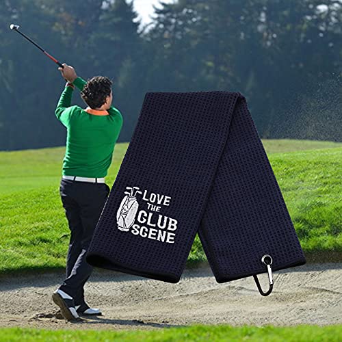 Embroidered Golf Towel Gift Golf Lover Gift Love The Club Scene Golf Towel with Clip (Love The Club Scene)