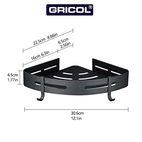 Gricol Bathroom Shower Caddy Suction Corner Shelf, Shower Basket Storage Organizer for Bathroom Kitchen Wall Mounted, Black