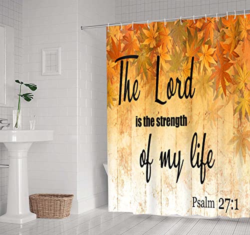 Gold Maple Leaves Shower Curtain Bible Verse Scripture Quotes Bath Curtain Accessories with 12 Hooks Polyester Fabric 66x72 in YLMYEA47