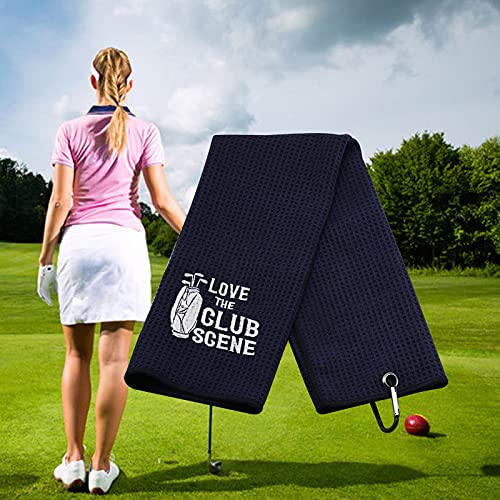 Embroidered Golf Towel Gift Golf Lover Gift Love The Club Scene Golf Towel with Clip (Love The Club Scene)