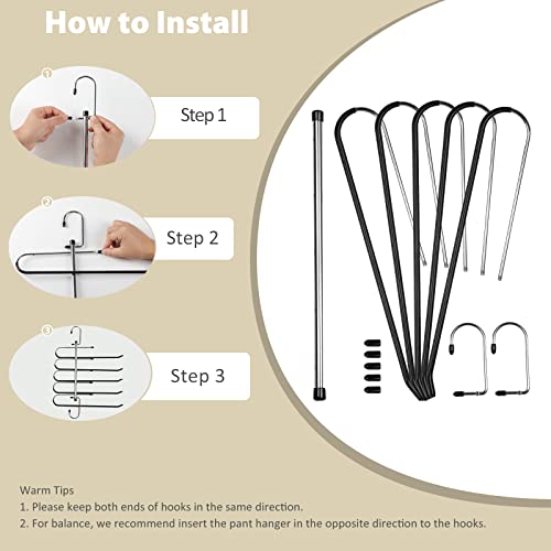 Pants Clothes Hangers Space Saving, RELBRO 2 Packs Multifunctional Pants Rack Hanger Black Stainless Steel Pants Jeans Hangers 5 Layered Closet Organizer for Pants Scarfs Slacks Towels Ties