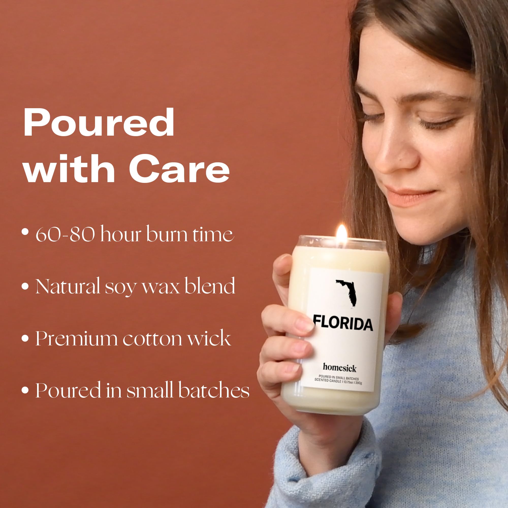Homesick Scented Candles for Home (Florida) - 13.75 oz Long-Lasting Soy Wax Jar Candle for Women & Men for All Occasions, 60-80 Hours Burn Time - Notes of Moss & Bergamot