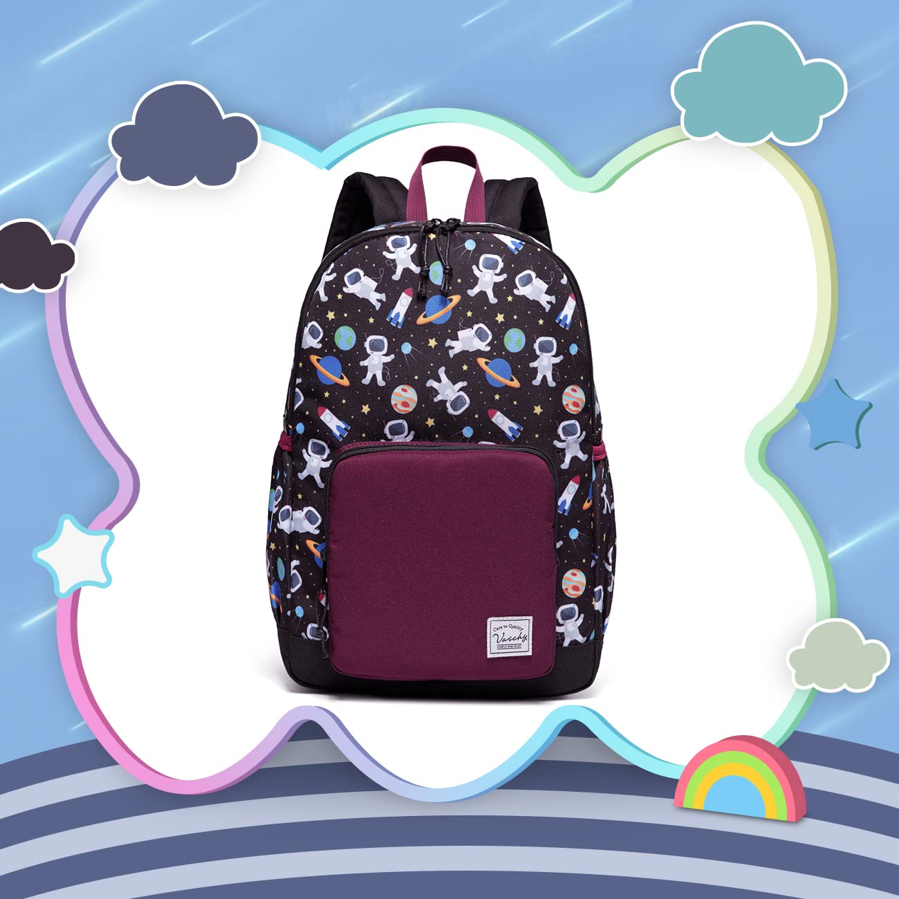 VASCHY Preschool Backpack, Cute Lightweight Water Resistant Kindergarten Backpack Bookbag for Boys and Girls Astronaut