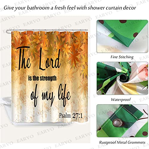 Gold Maple Leaves Shower Curtain Bible Verse Scripture Quotes Bath Curtain Accessories with 12 Hooks Polyester Fabric 66x72 in YLMYEA47