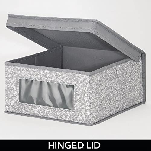 mDesign Medium Soft Stackable Fabric Baby Nursery Storage Organizer Holder Bin Box with Front Window/Lid for Child/Kids Bedroom, Playroom, Classroom, Lido Collection, 4 Pack, Gray