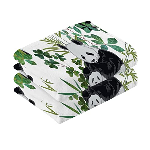 MAOBLYR Panda Bears Set of 2 Fingertip Towel Larger Pure Cotton Soft Highly Absorbent Hand Towels for Bathroom Spa Home (16 x 28 Inches)