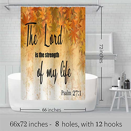 Gold Maple Leaves Shower Curtain Bible Verse Scripture Quotes Bath Curtain Accessories with 12 Hooks Polyester Fabric 66x72 in YLMYEA47